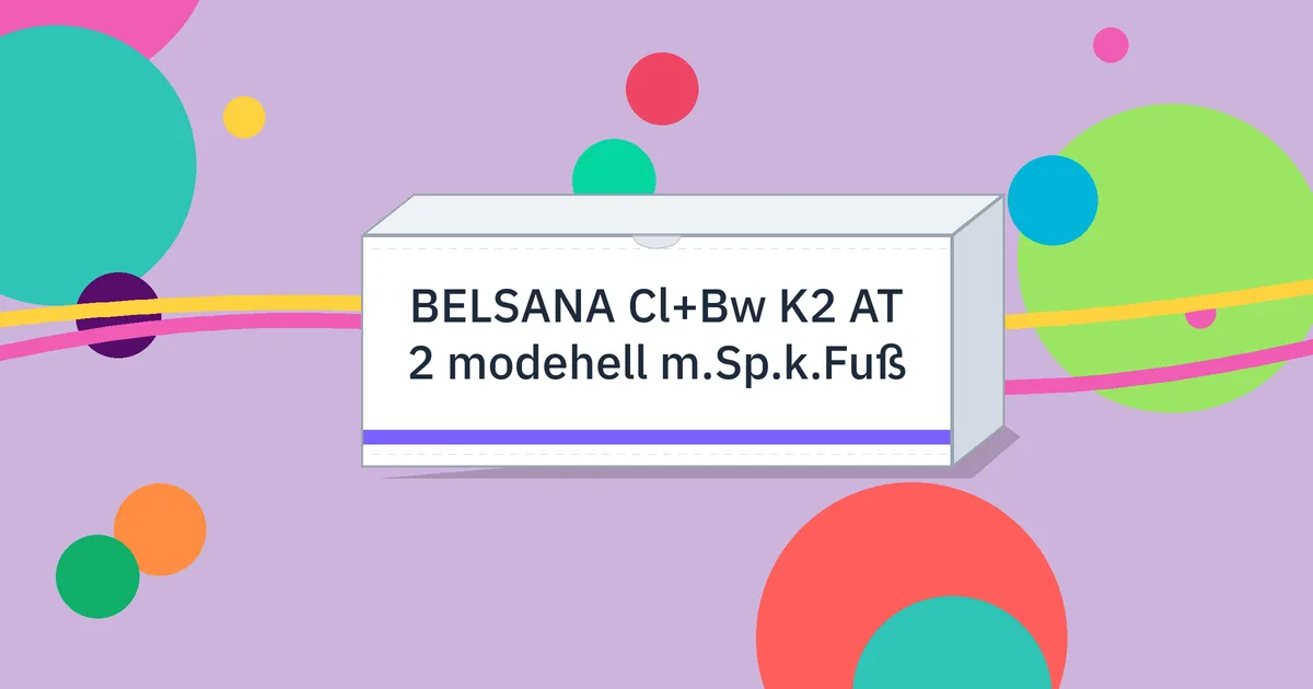 Symbolbild: Packung mit der Aufschrift BELSANA Cl+Bw K2 AT 2 modehell m.Sp.k.Fuß (PZN 12249288) – Verfügbarkeit und Bezug in Apotheken in Frankfurt am Main
