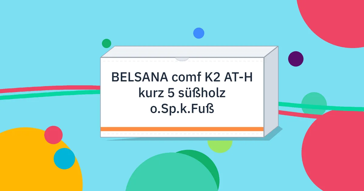 Symbolbild: Packung mit der Aufschrift BELSANA comf K2 AT-H kurz 5 süßholz o.Sp.k.Fuß (PZN 12331216) – Verfügbarkeit und Bezug in Apotheken in Frankfurt am Main