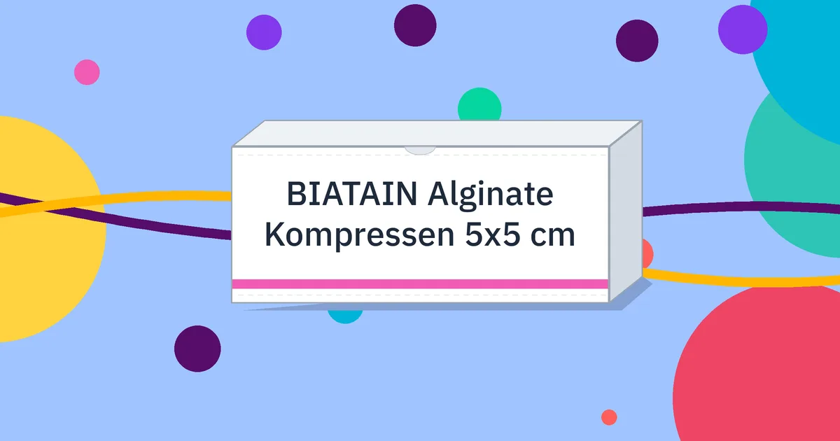 Symbolbild: Packung mit der Aufschrift BIATAIN Alginate Kompressen 5x5 cm (PZN 11381442) – Verfügbarkeit und Bezug in Apotheken in Frankfurt am Main