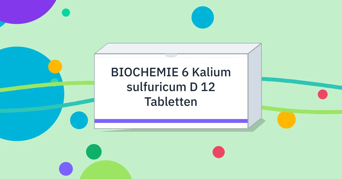 Symbolbild: Packung mit der Aufschrift BIOCHEMIE 6 Kalium sulfuricum D 12 Tabletten (PZN 01073544) – Verfügbarkeit und Bezug in Apotheken in Frankfurt am Main