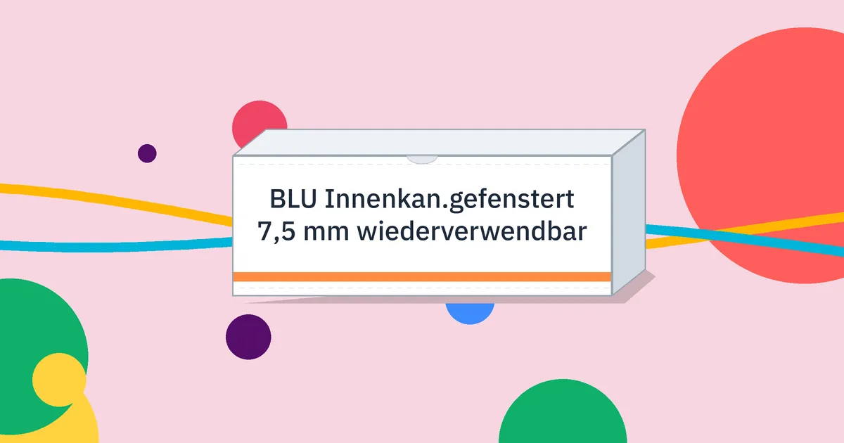Symbolbild: Packung mit der Aufschrift BLU Innenkan.gefenstert 7,5 mm wiederverwendbar (PZN 02151890) – Verfügbarkeit und Bezug in Apotheken in Frankfurt am Main