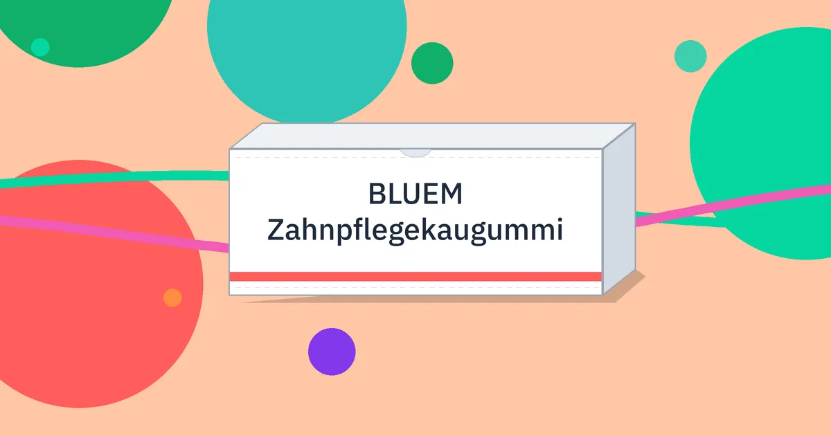 Symbolbild: Packung mit der Aufschrift BLUEM Zahnpflegekaugummi (PZN 17232559) – Verfügbarkeit und Bezug in Apotheken in Frankfurt am Main