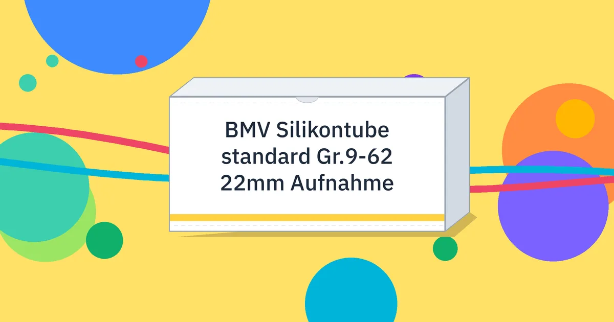 Symbolbild: Packung mit der Aufschrift BMV Silikontube standard Gr.9-62 22mm Aufnahme (PZN 18386135) – Verfügbarkeit und Bezug in Apotheken in Frankfurt am Main