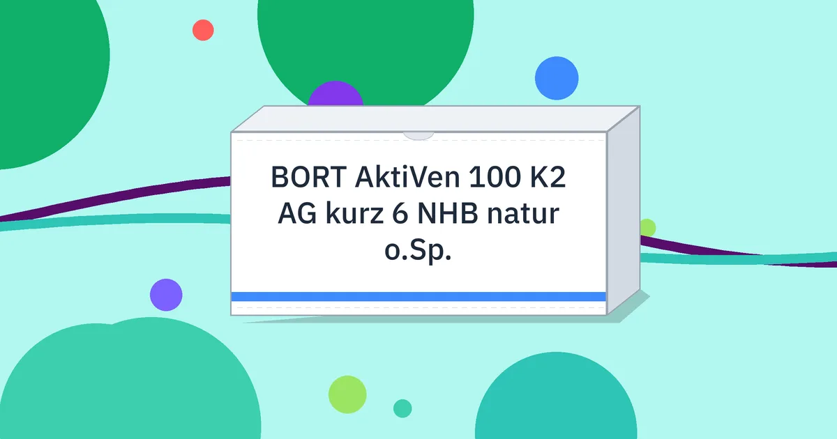 Symbolbild: Packung mit der Aufschrift BORT AktiVen 100 K2 AG kurz 6 NHB natur o.Sp. (PZN 13730266) – Verfügbarkeit und Bezug in Apotheken in Frankfurt am Main