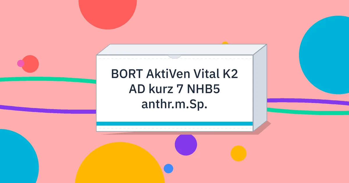 Symbolbild: Packung mit der Aufschrift BORT AktiVen Vital K2 AD kurz 7 NHB5 anthr.m.Sp. (PZN 17495112) – Verfügbarkeit und Bezug in Apotheken in Frankfurt am Main