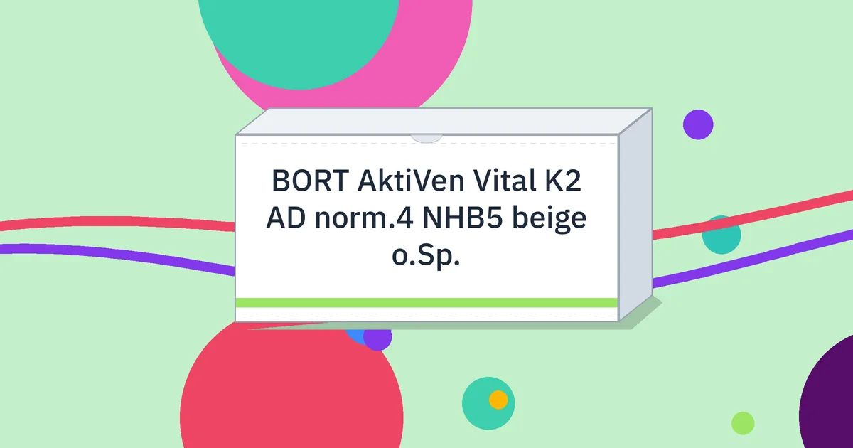 Symbolbild: Packung mit der Aufschrift BORT AktiVen Vital K2 AD norm.4 NHB5 beige o.Sp. (PZN 17494124) – Verfügbarkeit und Bezug in Apotheken in Frankfurt am Main