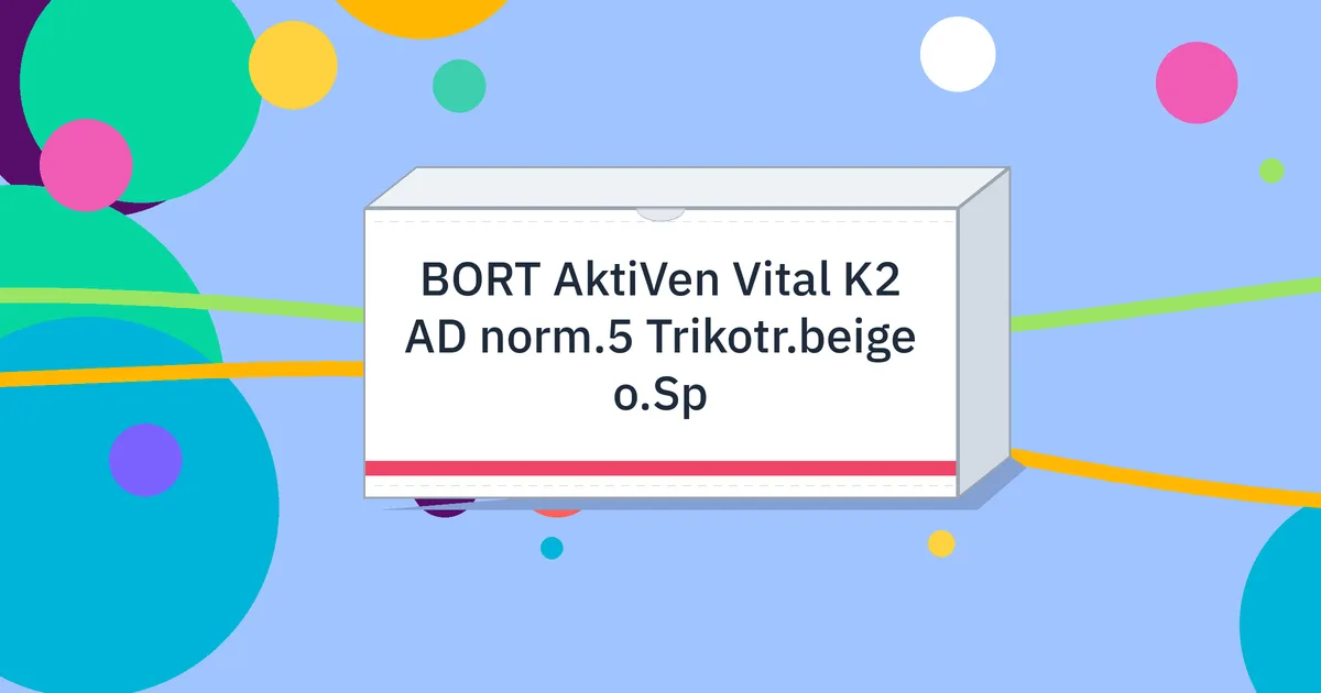 Symbolbild: Packung mit der Aufschrift BORT AktiVen Vital K2 AD norm.5 Trikotr.beige o.Sp (PZN 13727011) – Verfügbarkeit und Bezug in Apotheken in Frankfurt am Main