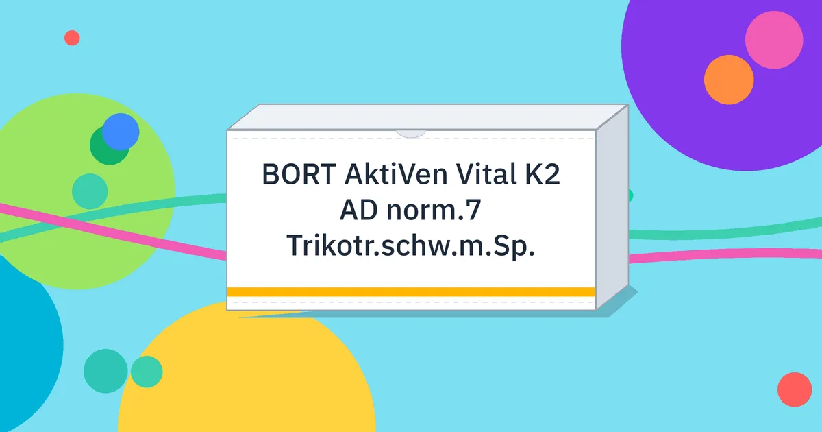 Symbolbild: Packung mit der Aufschrift BORT AktiVen Vital K2 AD norm.7 Trikotr.schw.m.Sp. (PZN 12549814) – Verfügbarkeit und Bezug in Apotheken in Frankfurt am Main