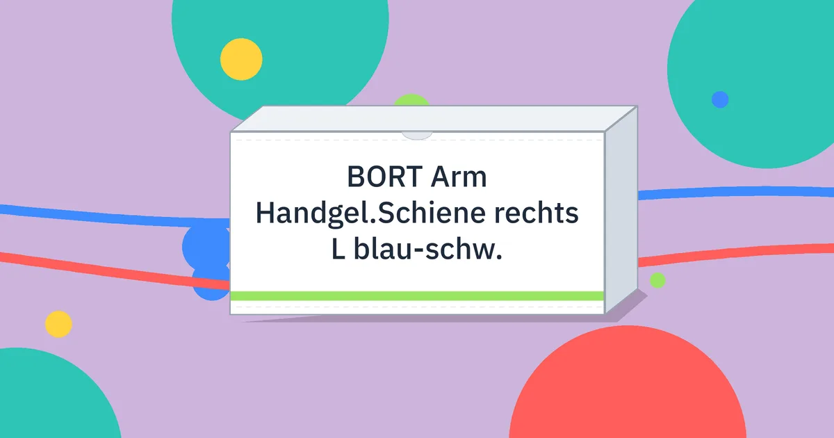 Symbolbild: Packung mit der Aufschrift BORT Arm Handgel.Schiene rechts L blau-schw. (PZN 04196017) – Verfügbarkeit und Bezug in Apotheken in Frankfurt am Main