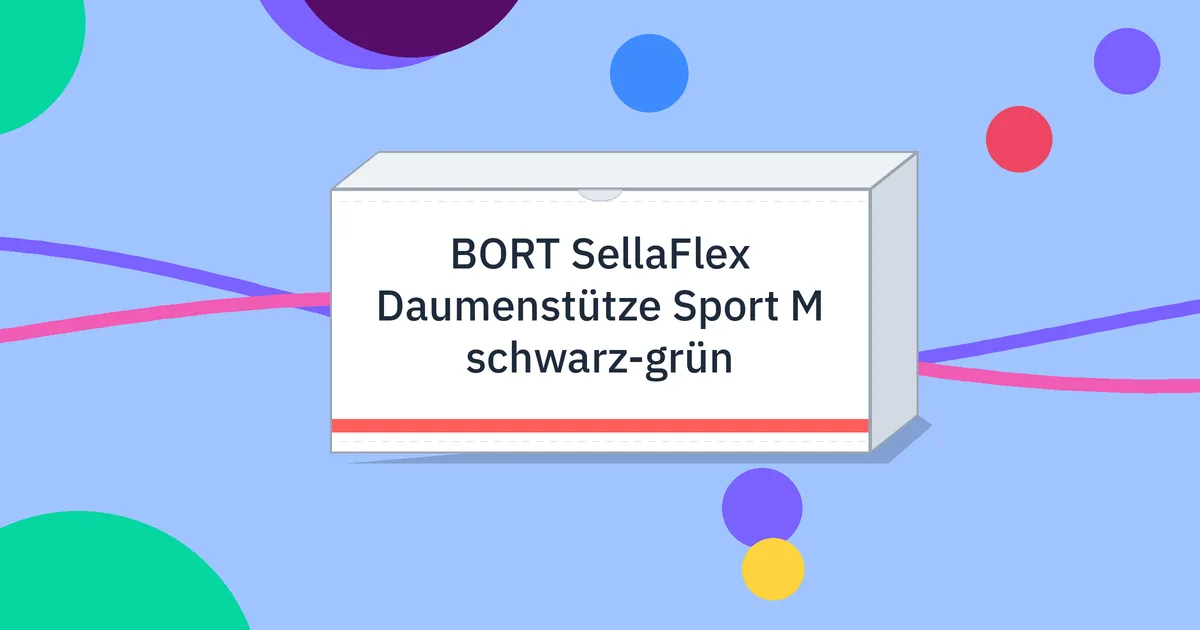 Symbolbild: Packung mit der Aufschrift BORT SellaFlex Daumenstütze Sport M schwarz-grün (PZN 10786289) – Verfügbarkeit und Bezug in Apotheken in Frankfurt am Main