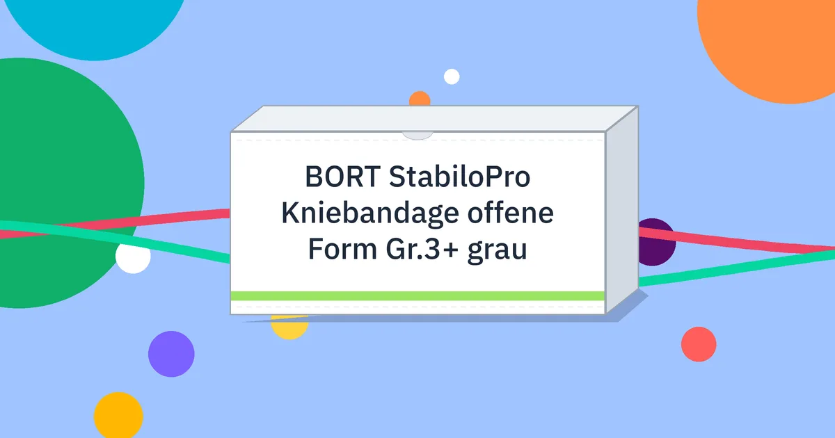 Symbolbild: Packung mit der Aufschrift BORT StabiloPro Kniebandage offene Form Gr.3+ grau (PZN 15256886) – Verfügbarkeit und Bezug in Apotheken in Frankfurt am Main