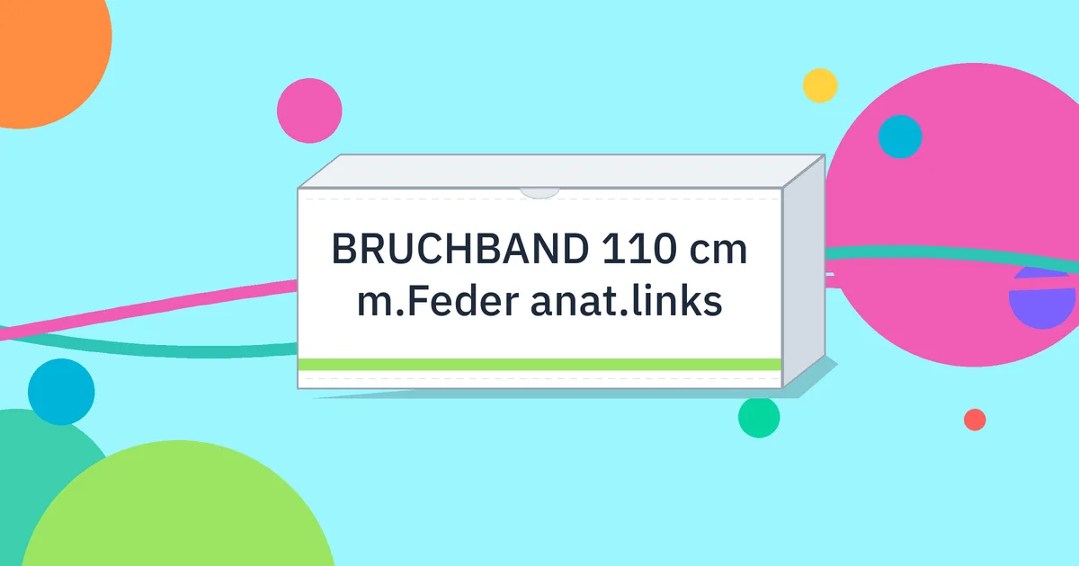 Symbolbild: Packung mit der Aufschrift BRUCHBAND 110 cm m.Feder anat.links (PZN 02007532) – Verfügbarkeit und Bezug in Apotheken in Frankfurt am Main
