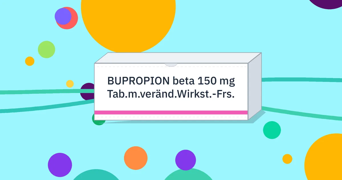 Symbolbild: Packung mit der Aufschrift BUPROPION beta 150 mg Tab.m.veränd.Wirkst.-Frs. (PZN 02055057) – Verfügbarkeit und Bezug in Apotheken in Frankfurt am Main
