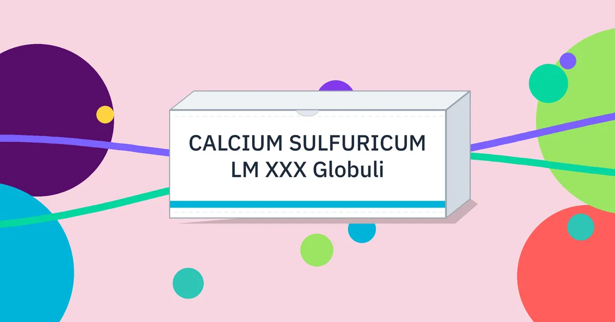 Symbolbild: Packung mit der Aufschrift CALCIUM SULFURICUM LM XXX Globuli (PZN 02822108) – Verfügbarkeit und Bezug in Apotheken in Frankfurt am Main