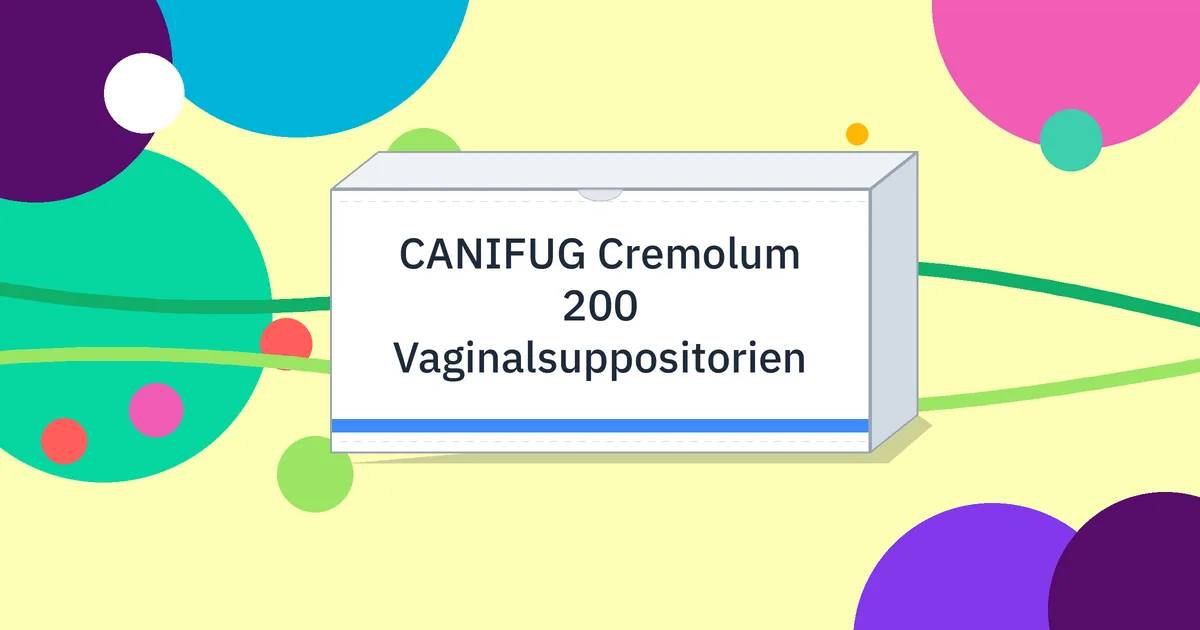 Symbolbild: Packung mit der Aufschrift CANIFUG Cremolum 200 Vaginalsuppositorien (PZN 06349933) – Verfügbarkeit und Bezug in Apotheken in Frankfurt am Main