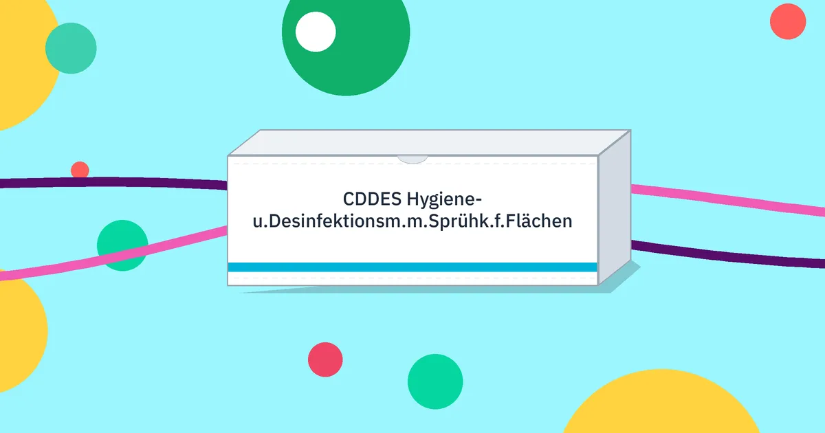 Symbolbild: Packung mit der Aufschrift CDDES Hygiene-u.Desinfektionsm.m.Sprühk.f.Flächen (PZN 17523191) – Verfügbarkeit und Bezug in Apotheken in Frankfurt am Main