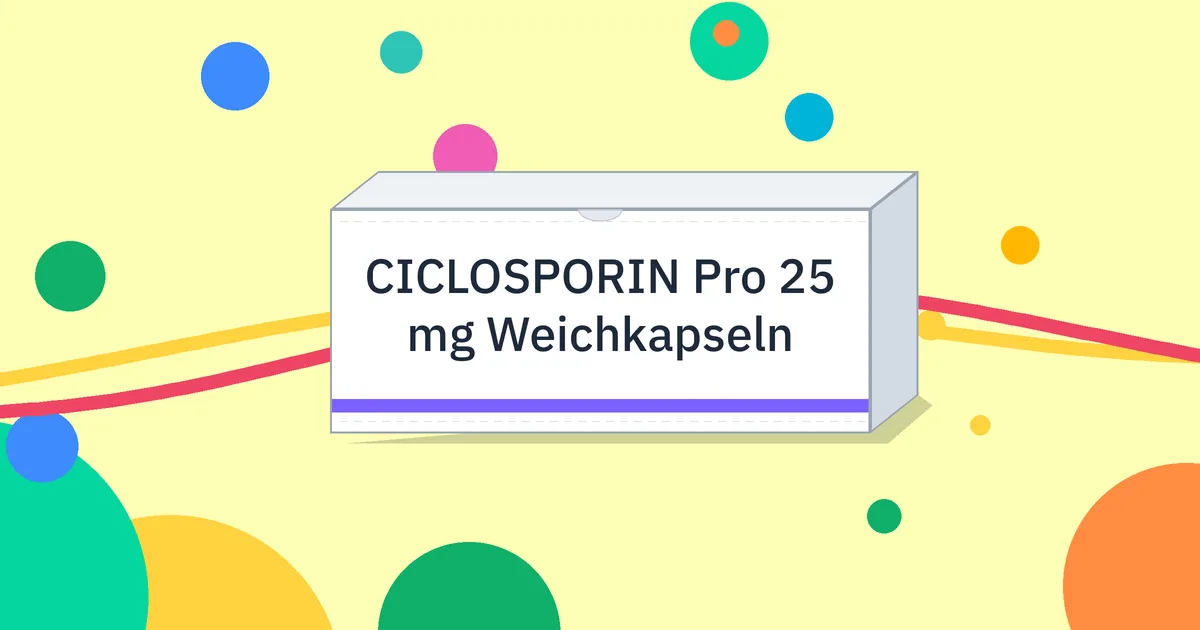 Symbolbild: Packung mit der Aufschrift CICLOSPORIN Pro 25 mg Weichkapseln (PZN 16223009) – Verfügbarkeit und Bezug in Apotheken in Frankfurt am Main