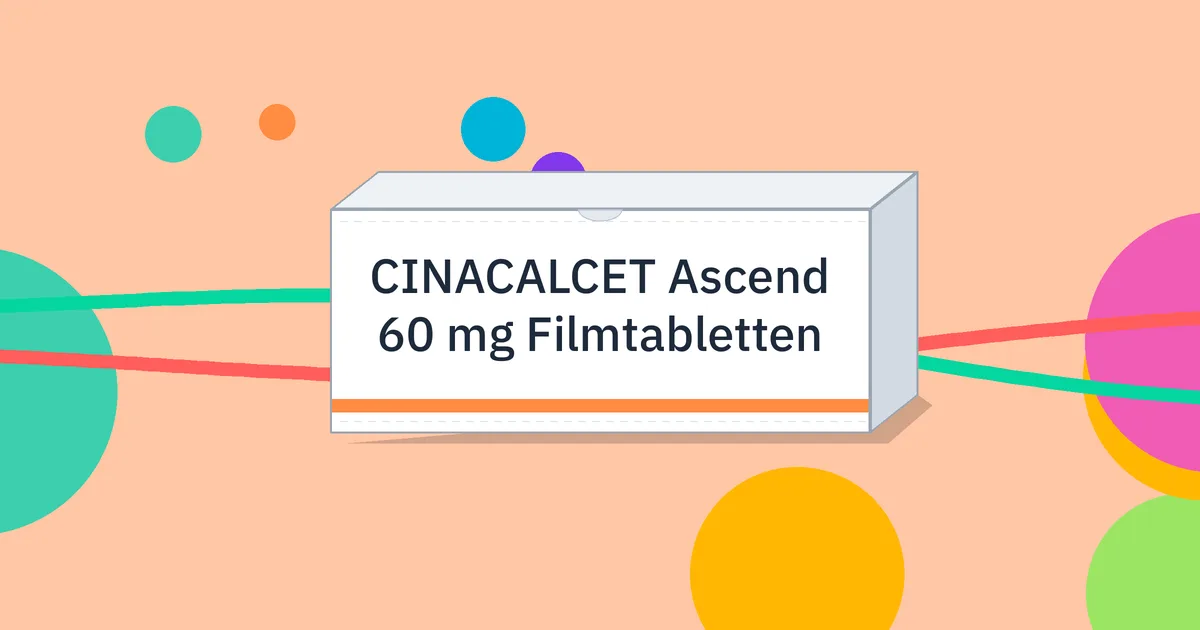 Symbolbild: Packung mit der Aufschrift CINACALCET Ascend 60 mg Filmtabletten (PZN 16127323) – Verfügbarkeit und Bezug in Apotheken in Frankfurt am Main