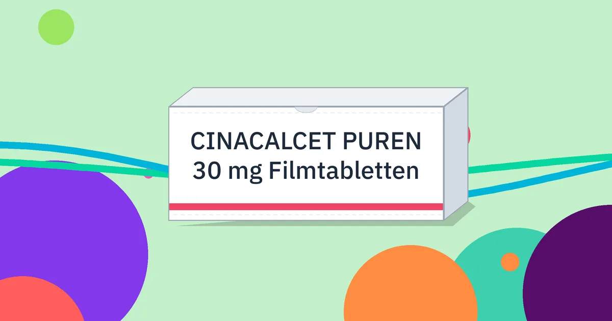 Symbolbild: Packung mit der Aufschrift CINACALCET PUREN 30 mg Filmtabletten (PZN 15396512) – Verfügbarkeit und Bezug in Apotheken in Frankfurt am Main