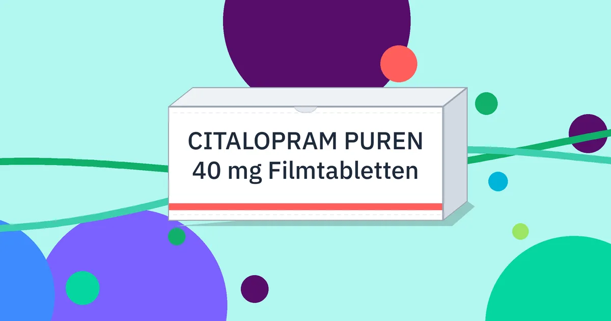 Symbolbild: Packung mit der Aufschrift CITALOPRAM PUREN 40 mg Filmtabletten (PZN 15616652) – Verfügbarkeit und Bezug in Apotheken in Frankfurt am Main