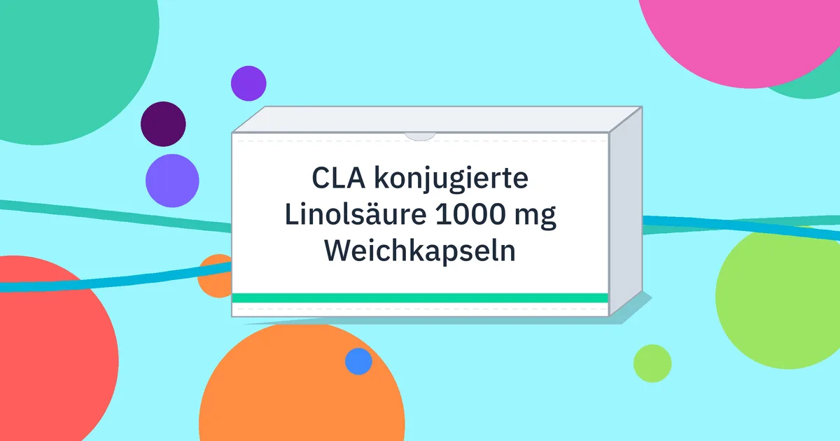 Symbolbild: Packung mit der Aufschrift CLA konjugierte Linolsäure 1000 mg Weichkapseln (PZN 11722239) – Verfügbarkeit und Bezug in Apotheken in Frankfurt am Main