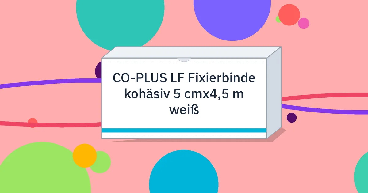 Symbolbild: Packung mit der Aufschrift CO-PLUS LF Fixierbinde kohäsiv 5 cmx4,5 m weiß (PZN 19177735) – Verfügbarkeit und Bezug in Apotheken in Frankfurt am Main