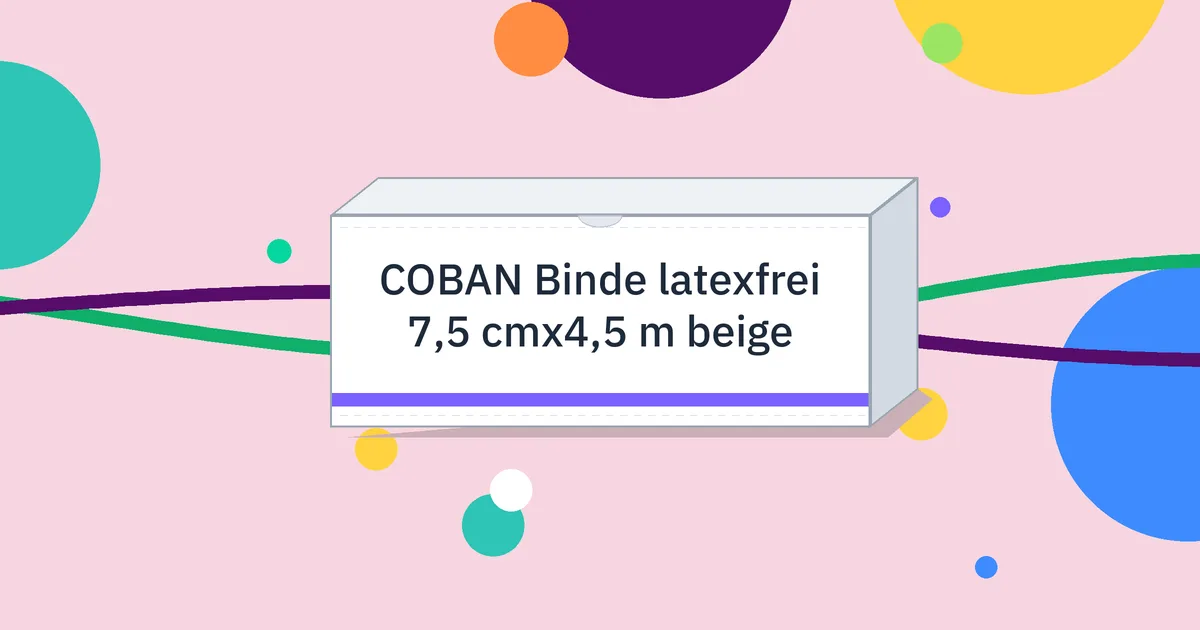 Symbolbild: Packung mit der Aufschrift COBAN Binde latexfrei 7,5 cmx4,5 m beige (PZN 15292907) – Verfügbarkeit und Bezug in Apotheken in Frankfurt am Main