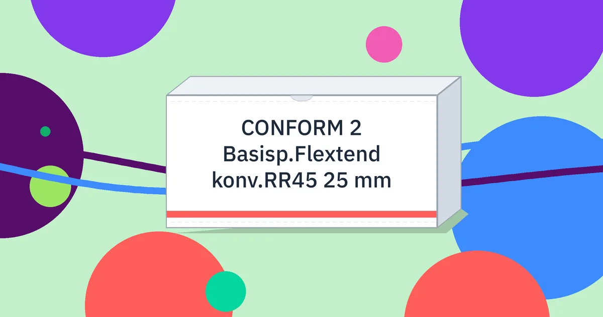 Symbolbild: Packung mit der Aufschrift CONFORM 2 Basisp.Flextend konv.RR45 25 mm (PZN 10100866) – Verfügbarkeit und Bezug in Apotheken in Frankfurt am Main