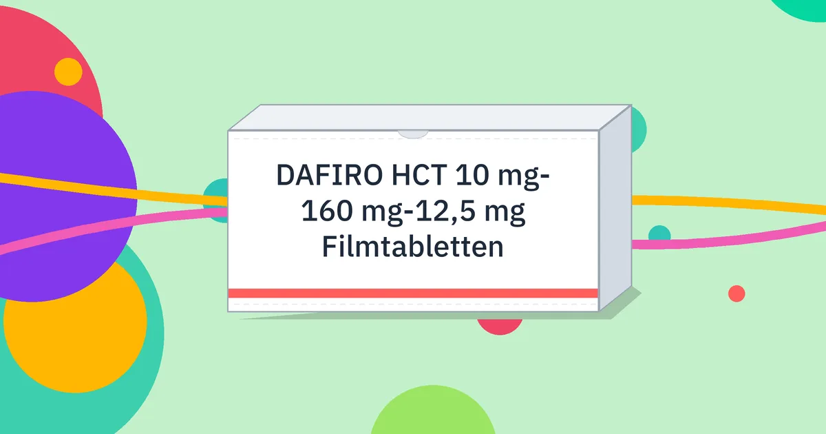 Symbolbild: Packung mit der Aufschrift DAFIRO HCT 10 mg-160 mg-12,5 mg Filmtabletten (PZN 11046956) – Verfügbarkeit und Bezug in Apotheken in Frankfurt am Main
