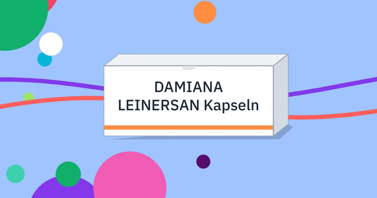 Symbolbild: Packung mit der Aufschrift DAMIANA LEINERSAN Kapseln (PZN 20033148) – Verfügbarkeit und Bezug in Apotheken in Frankfurt am Main