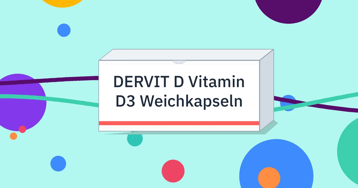 Symbolbild: Packung mit der Aufschrift DERVIT D Vitamin D3 Weichkapseln (PZN 19197927) – Verfügbarkeit und Bezug in Apotheken in Frankfurt am Main
