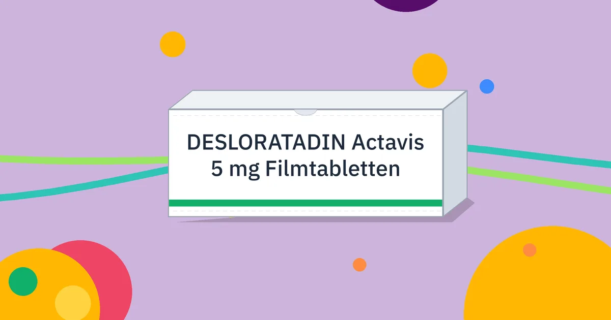 Symbolbild: Packung mit der Aufschrift DESLORATADIN Actavis 5 mg Filmtabletten (PZN 15785917) – Verfügbarkeit und Bezug in Apotheken in Frankfurt am Main