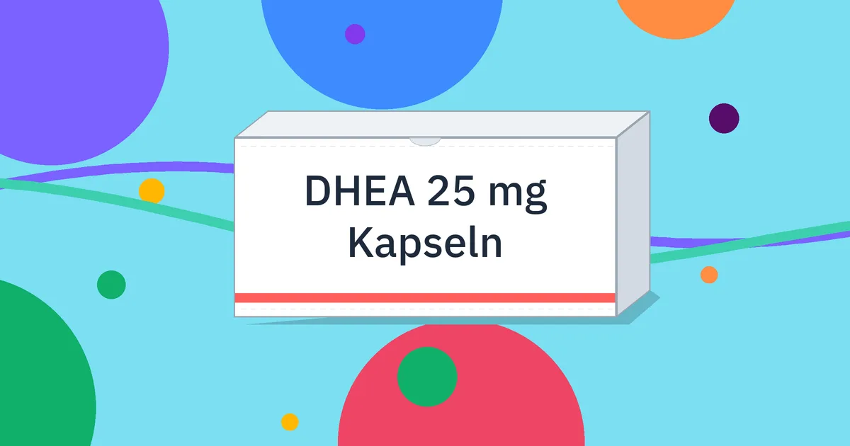 Symbolbild: Packung mit der Aufschrift DHEA 25 mg Kapseln (PZN 18907108) – Verfügbarkeit und Bezug in Apotheken in Frankfurt am Main