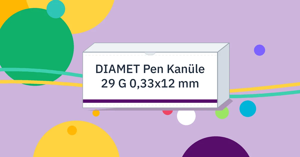 Symbolbild: Packung mit der Aufschrift DIAMET Pen Kanüle 29 G 0,33x12 mm (PZN 05737975) – Verfügbarkeit und Bezug in Apotheken in Frankfurt am Main