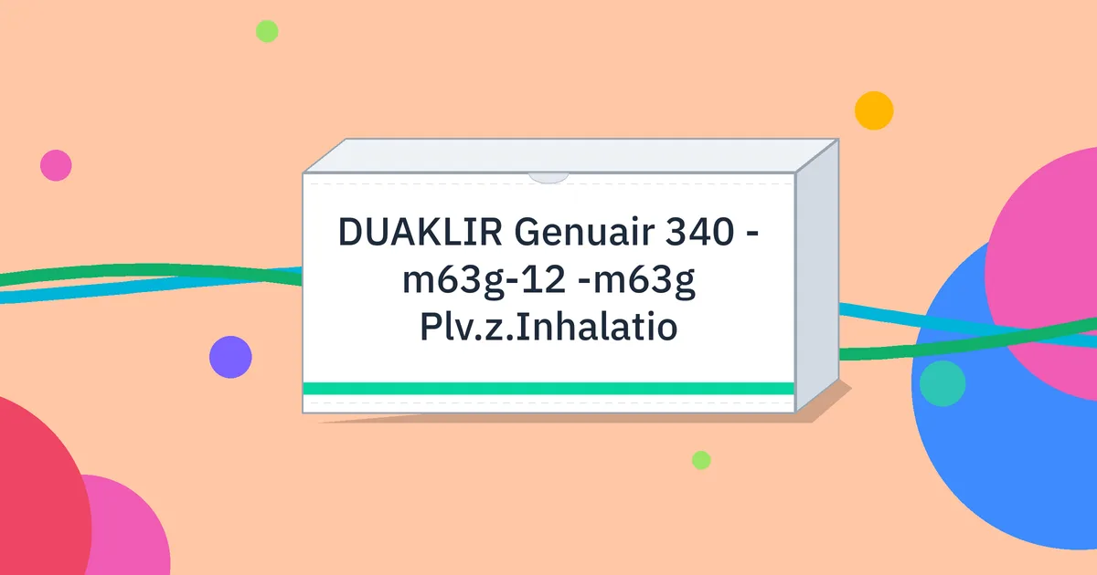 Symbolbild: Packung mit der Aufschrift DUAKLIR Genuair 340 -m63g-12 -m63g Plv.z.Inhalatio (PZN 10744693) – Verfügbarkeit und Bezug in Apotheken in Frankfurt am Main