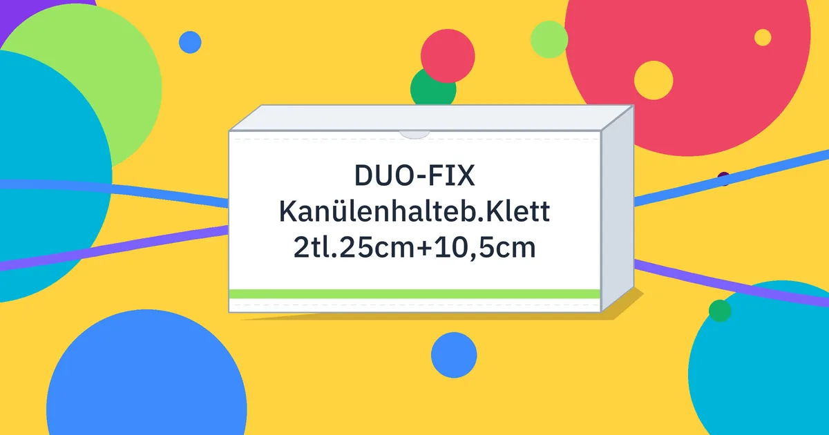 Symbolbild: Packung mit der Aufschrift DUO-FIX Kanülenhalteb.Klett 2tl.25cm+10,5cm (PZN 19117377) – Verfügbarkeit und Bezug in Apotheken in Frankfurt am Main