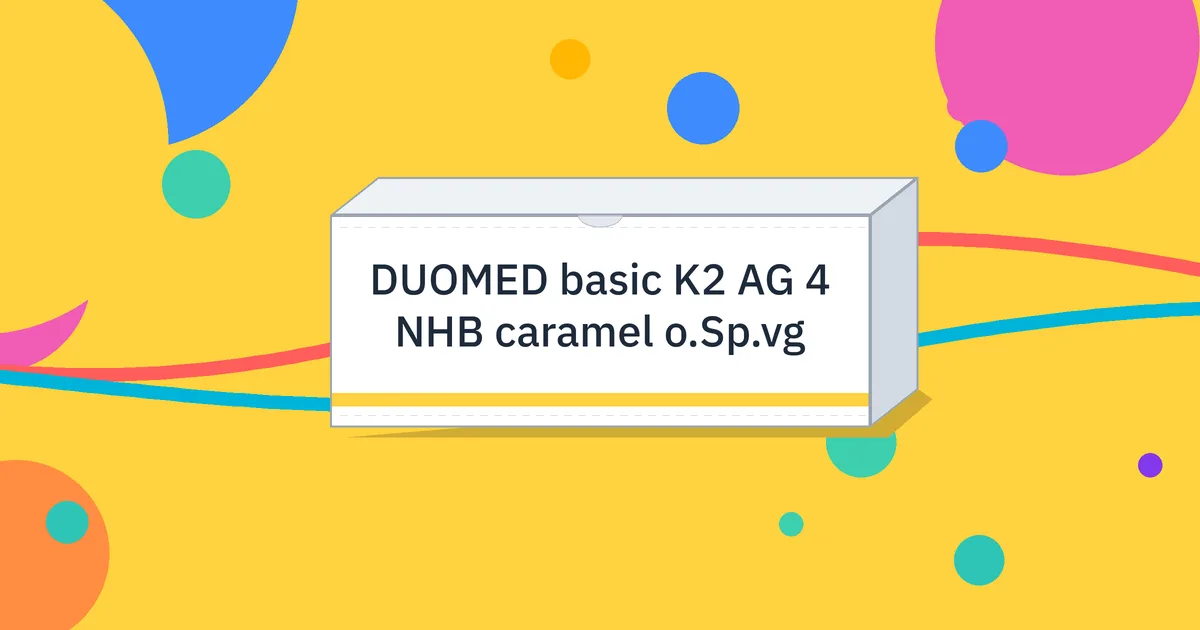 Symbolbild: Packung mit der Aufschrift DUOMED basic K2 AG 4 NHB caramel o.Sp.vg (PZN 20908664) – Verfügbarkeit und Bezug in Apotheken in Frankfurt am Main