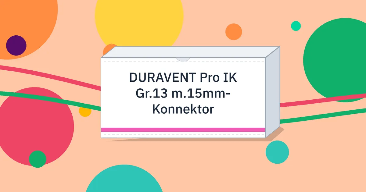 Symbolbild: Packung mit der Aufschrift DURAVENT Pro IK Gr.13 m.15mm-Konnektor (PZN 19243780) – Verfügbarkeit und Bezug in Apotheken in Frankfurt am Main