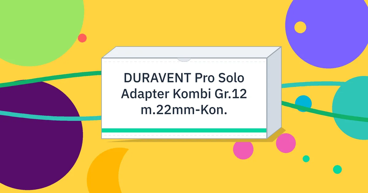 Symbolbild: Packung mit der Aufschrift DURAVENT Pro Solo Adapter Kombi Gr.12 m.22mm-Kon. (PZN 19272617) – Verfügbarkeit und Bezug in Apotheken in Frankfurt am Main