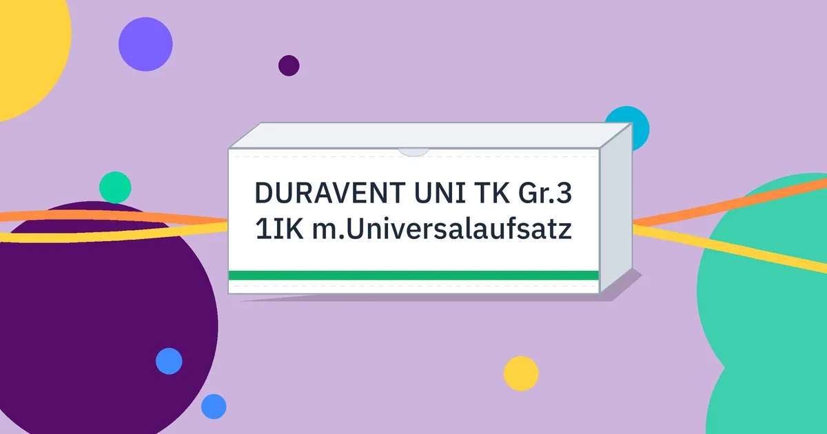 Symbolbild: Packung mit der Aufschrift DURAVENT UNI TK Gr.3 1IK m.Universalaufsatz (PZN 07544329) – Verfügbarkeit und Bezug in Apotheken in Frankfurt am Main