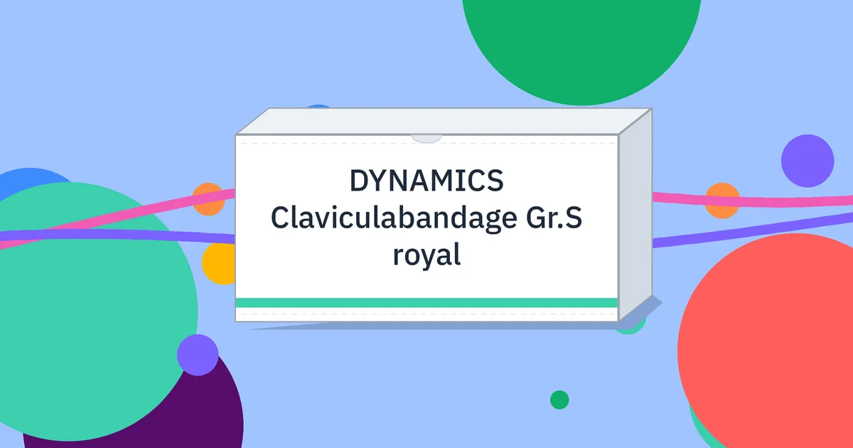 Symbolbild: Packung mit der Aufschrift DYNAMICS Claviculabandage Gr.S royal (PZN 10631888) – Verfügbarkeit und Bezug in Apotheken in Frankfurt am Main
