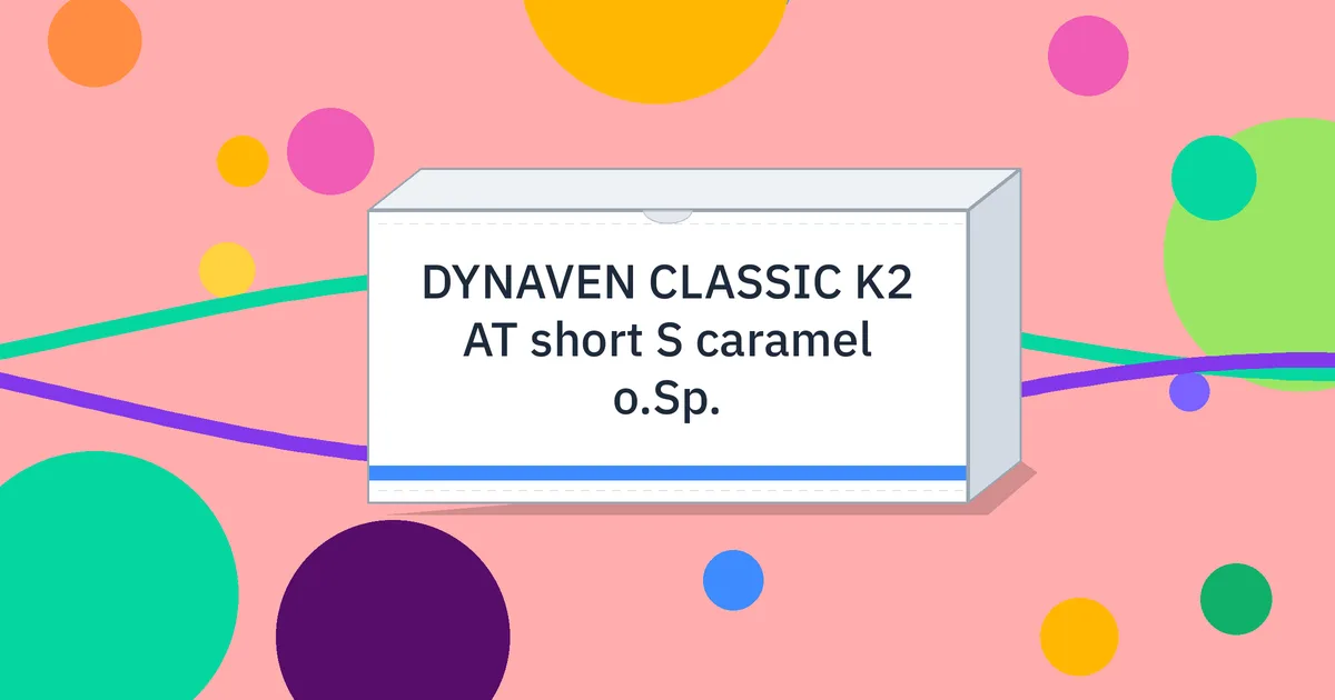 Symbolbild: Packung mit der Aufschrift DYNAVEN CLASSIC K2 AT short S caramel o.Sp. (PZN 18418987) – Verfügbarkeit und Bezug in Apotheken in Frankfurt am Main