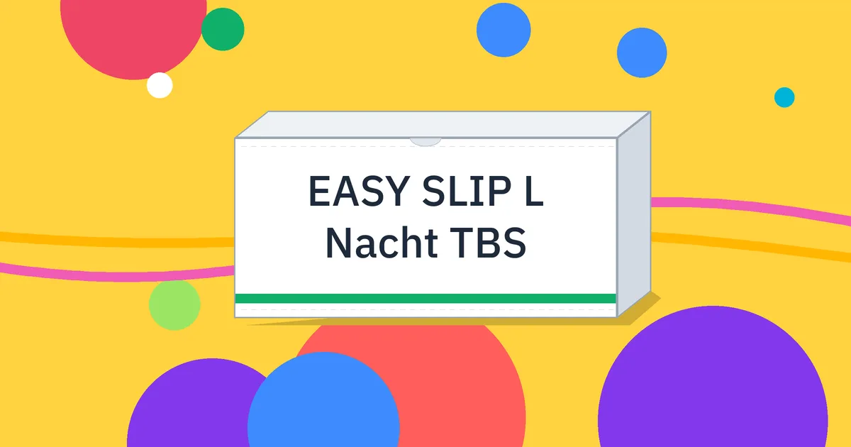 Symbolbild: Packung mit der Aufschrift EASY SLIP L Nacht TBS (PZN 19094676) – Verfügbarkeit und Bezug in Apotheken in Frankfurt am Main