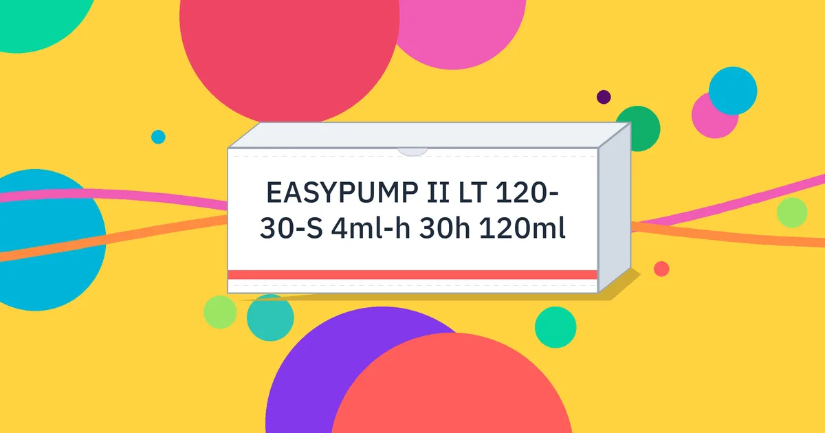 Symbolbild: Packung mit der Aufschrift EASYPUMP II LT 120-30-S 4ml-h 30h 120ml (PZN 20188224) – Verfügbarkeit und Bezug in Apotheken in Frankfurt am Main