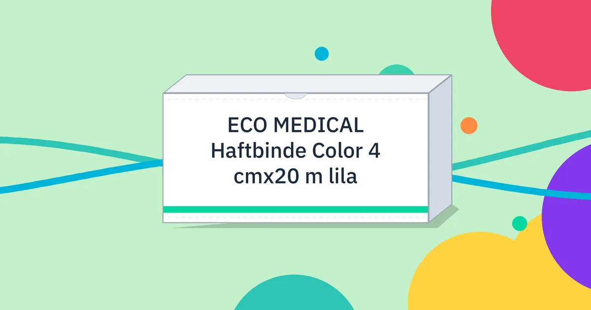 Symbolbild: Packung mit der Aufschrift ECO MEDICAL Haftbinde Color 4 cmx20 m lila (PZN 00750066) – Verfügbarkeit und Bezug in Apotheken in Frankfurt am Main