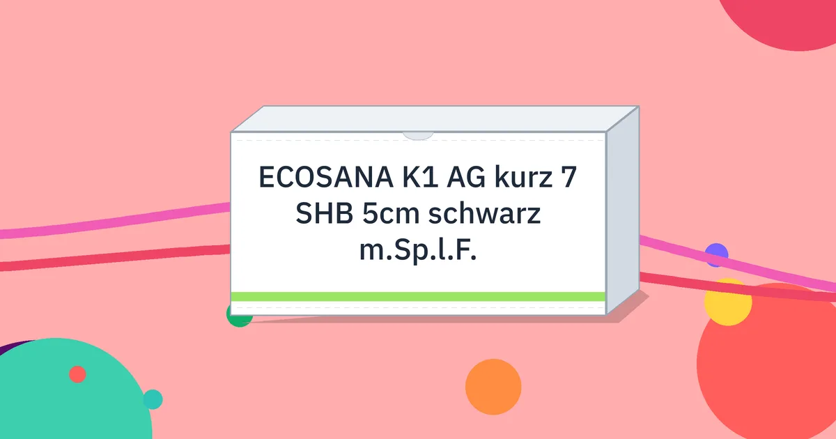 Symbolbild: Packung mit der Aufschrift ECOSANA K1 AG kurz 7 SHB 5cm schwarz m.Sp.l.F. (PZN 04730451) – Verfügbarkeit und Bezug in Apotheken in Frankfurt am Main