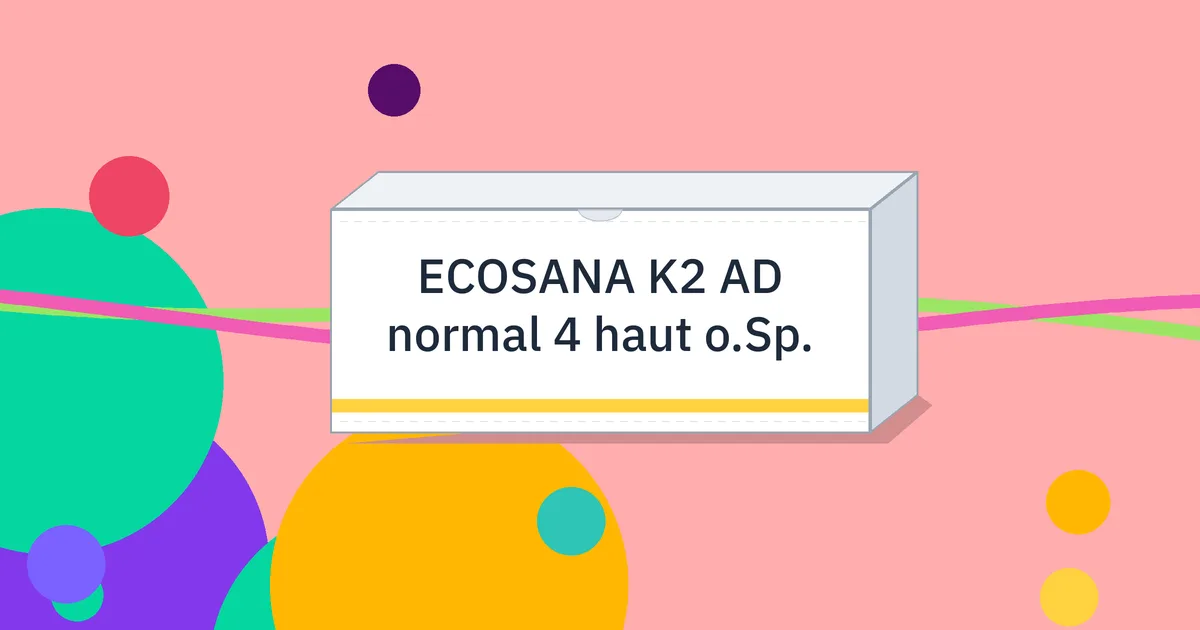 Symbolbild: Packung mit der Aufschrift ECOSANA K2 AD normal 4 haut o.Sp. (PZN 01344871) – Verfügbarkeit und Bezug in Apotheken in Frankfurt am Main