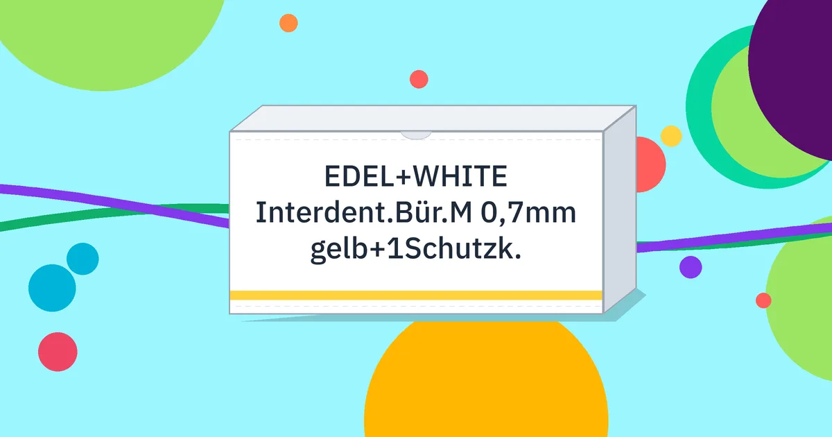 Symbolbild: Packung mit der Aufschrift EDEL+WHITE Interdent.Bür.M 0,7mm gelb+1Schutzk. (PZN 00180108) – Verfügbarkeit und Bezug in Apotheken in Frankfurt am Main