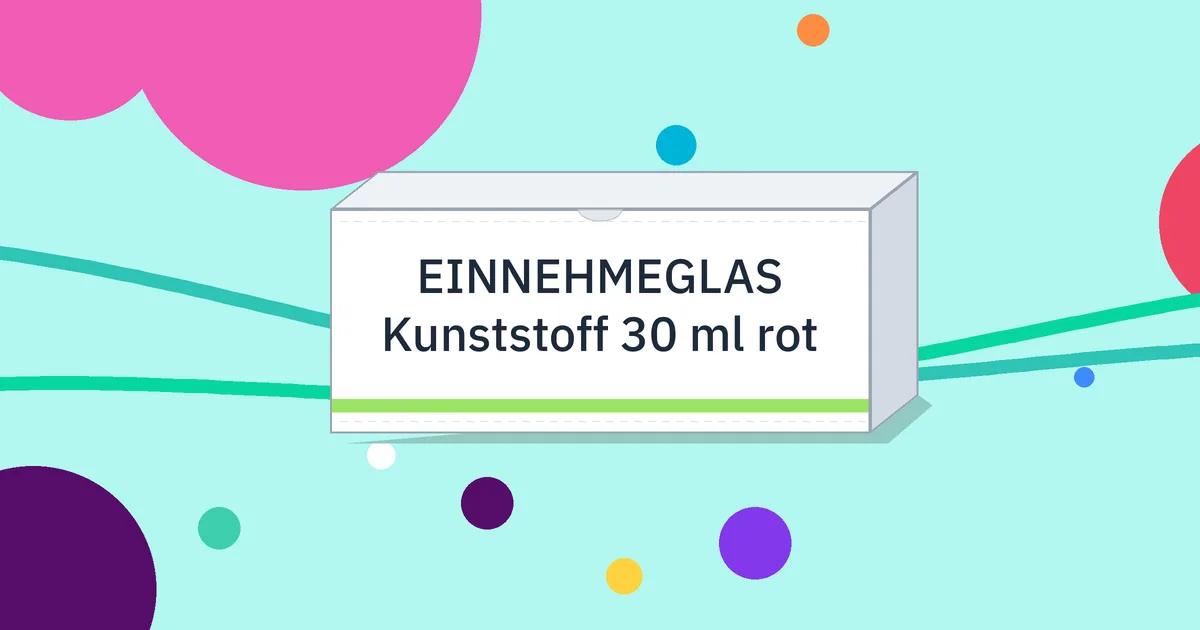 Symbolbild: Packung mit der Aufschrift EINNEHMEGLAS Kunststoff 30 ml rot (PZN 02771546) – Verfügbarkeit und Bezug in Apotheken in Frankfurt am Main