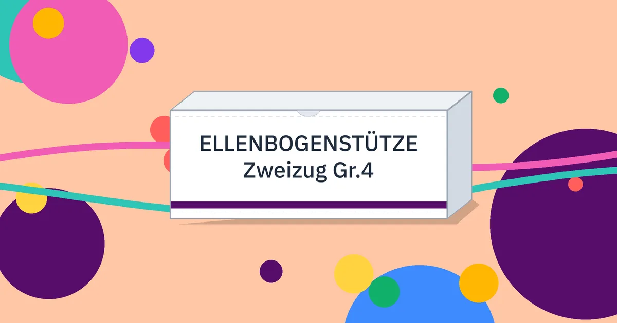 Symbolbild: Packung mit der Aufschrift ELLENBOGENSTÜTZE Zweizug Gr.4 (PZN 02008187) – Verfügbarkeit und Bezug in Apotheken in Frankfurt am Main